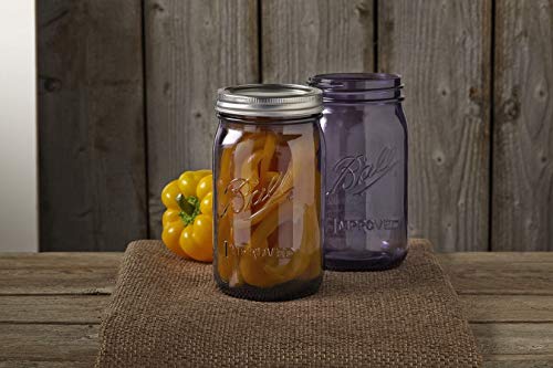 Ball Jar with Lid and Band - Pick Your Size and Color (Purple, Wide Mouth Quart - 32 oz.)