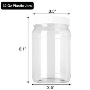 Fasmov 9 Pack 32 Oz Plastic Jars with Lids, Wide Mouth Clear Empty Plastic Storage Containers for Crafts, Dry Food, Peanut Butter, Honey and Jam Storage