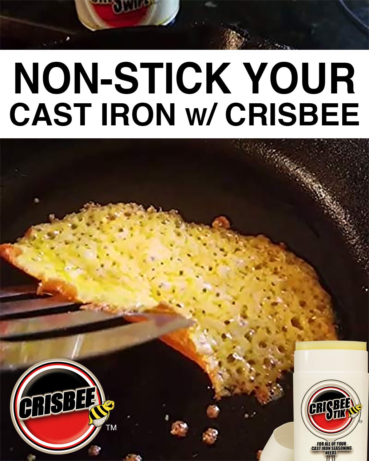 Crisbee Puck® Cast Iron and Carbon Steel Seasoning - Family Made in USA - The Cast Iron Seasoning Oil & Conditioner Preferred by Experts - Maintain a Cleaner Non-Stick Skillet