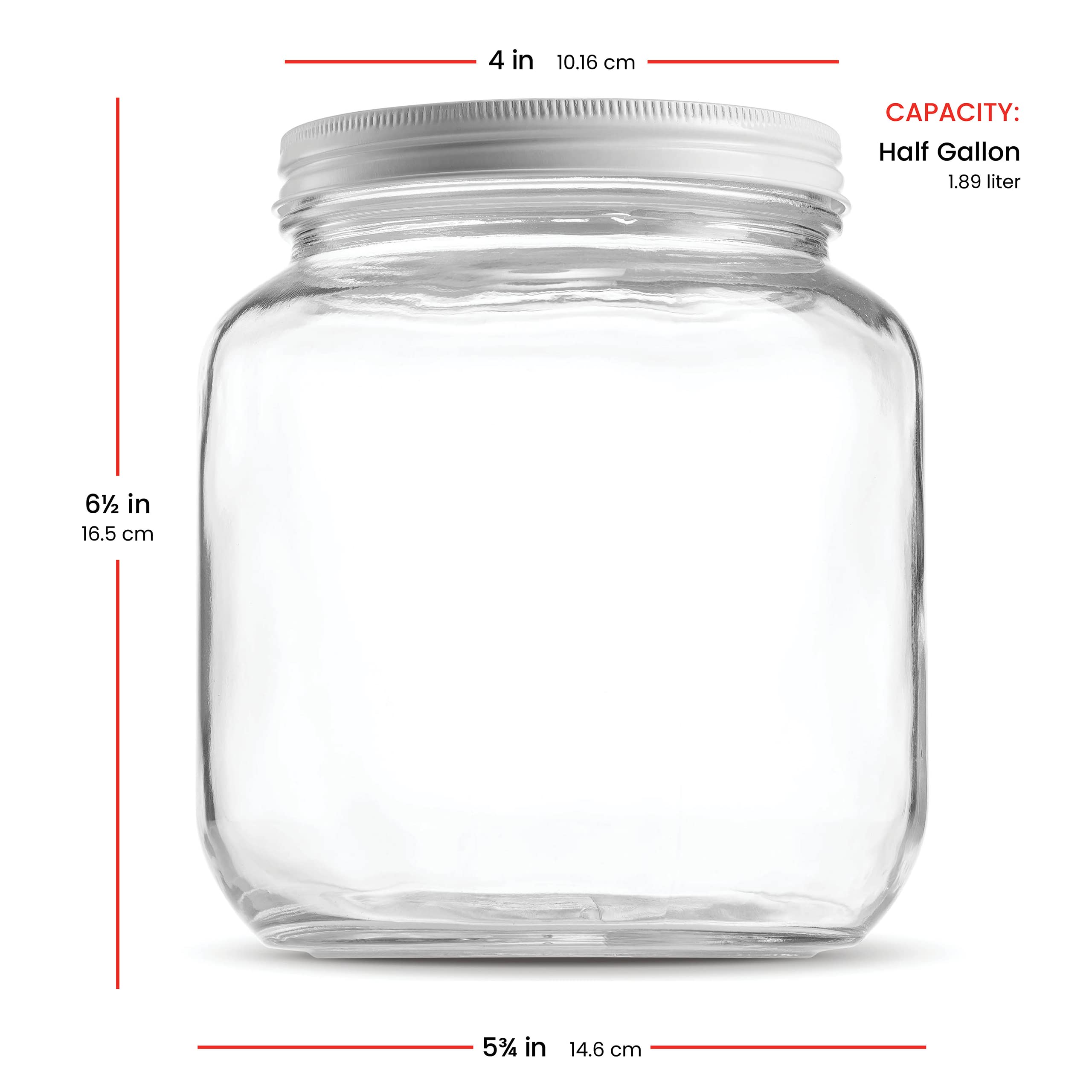 Paksh Novelty Wide Mouth Glass Mason Jar 64 Oz - 4 Pack - Wide Mouth, Airtight Lid, USDA Approved Dishwasher Safe Canning Jar for Fermenting, Sun Tea, Kombucha, Dry Food Storage, Clear