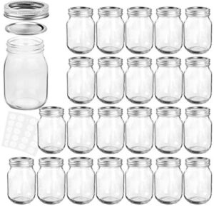 kamota mason jars 12 oz with regular lids and bands, ideal for jam, honey, wedding favors, shower favors, diy spice jars, 24 pack, 30 labels included