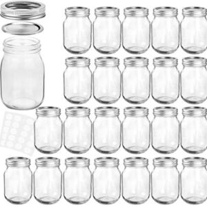 KAMOTA Mason Jars 12 oz With Regular Lids and Bands, Ideal for Jam, Honey, Wedding Favors, Shower Favors, DIY Spice Jars, 24 PACK, 30 Labels Included