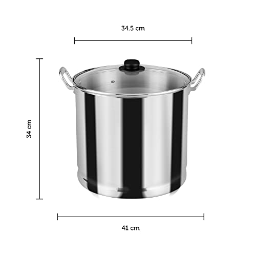 Vasconia 27.5-Quart Steamer Pot (Aluminum) with Tray & Glass Lid, For Most Stoves - (Hand-Wash only) Large Stock Pot for Tamales, Steaming, Boiling & Frying - Makes Seafood, Pasta, Vegetables & More