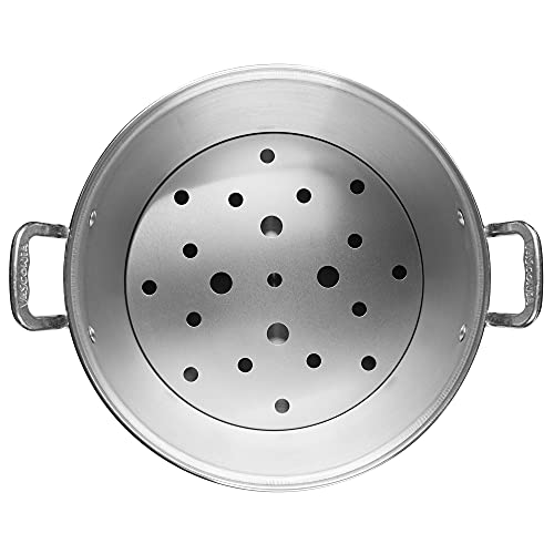 Vasconia 27.5-Quart Steamer Pot (Aluminum) with Tray & Glass Lid, For Most Stoves - (Hand-Wash only) Large Stock Pot for Tamales, Steaming, Boiling & Frying - Makes Seafood, Pasta, Vegetables & More