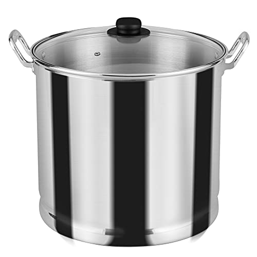 Vasconia 27.5-Quart Steamer Pot (Aluminum) with Tray & Glass Lid, For Most Stoves - (Hand-Wash only) Large Stock Pot for Tamales, Steaming, Boiling & Frying - Makes Seafood, Pasta, Vegetables & More