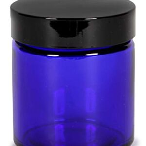 Vivaplex, 12, Cobalt Blue, 4 oz, Round Glass Jars, with Inner Liners and Black Lids