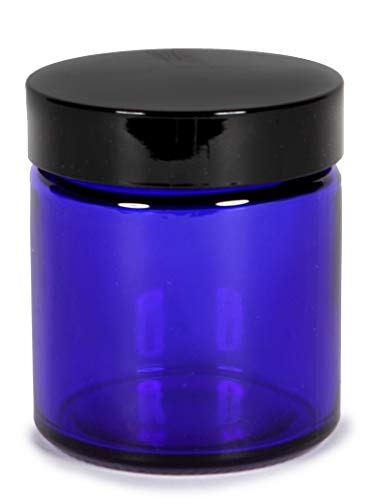 Vivaplex, 12, Cobalt Blue, 4 oz, Round Glass Jars, with Inner Liners and Black Lids