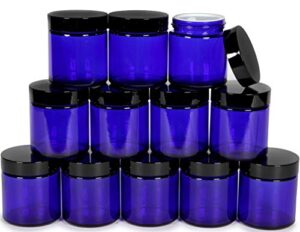 vivaplex, 12, cobalt blue, 4 oz, round glass jars, with inner liners and black lids