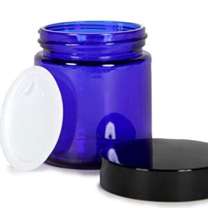 Vivaplex, 12, Cobalt Blue, 4 oz, Round Glass Jars, with Inner Liners and Black Lids