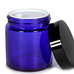 Vivaplex, 12, Cobalt Blue, 4 oz, Round Glass Jars, with Inner Liners and Black Lids