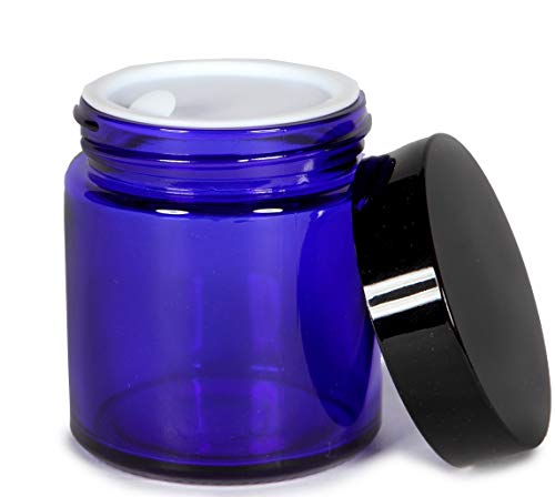 Vivaplex, 12, Cobalt Blue, 4 oz, Round Glass Jars, with Inner Liners and Black Lids