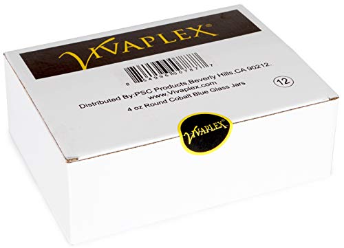 Vivaplex, 12, Cobalt Blue, 4 oz, Round Glass Jars, with Inner Liners and Black Lids