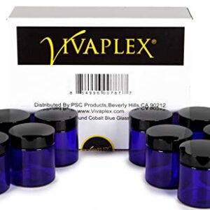 Vivaplex, 12, Cobalt Blue, 4 oz, Round Glass Jars, with Inner Liners and Black Lids