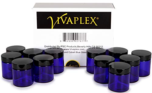 Vivaplex, 12, Cobalt Blue, 4 oz, Round Glass Jars, with Inner Liners and Black Lids