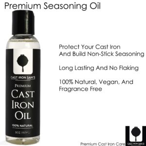 Cast Iron Sam's 100% Natural Cast Iron Seasoning Oil - Clean, Condition, Protect and Care for Your Cookware – Cast Iron Oil for All Iron Pans, Skillets, Griddles, Dutch Ovens, Woks.