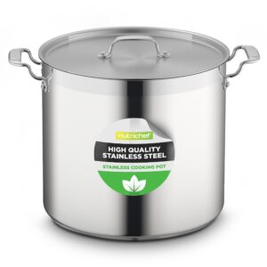 nutrichef stainless steel cookware stock pot - 24 quart, heavy duty induction soup pot with lid, induction, ceramic, glass and halogen cooktops compatible - ncspt24q