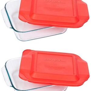 Pyrex Basics 8 Square with red cover (2 PACK)