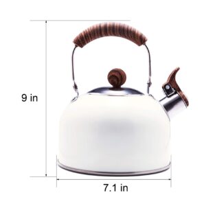 ROCKURWOK Tea Kettle, Tea Pot with Cool Touch Ergonomic Handle, Tea Kettle Food Grade Stainless Steel, Tea Kettle Stovetop, Kettle Teapot, Whistling Tea Kettle, Tea Kettle Pot, 2.5 Quart (White)