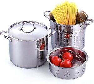 cooks standard pasta pot 18/10 stainless steel 12 quart, spaghetti cooker steamer stock pot multipots with strainer insert, stainless steel lid, 4-piece set