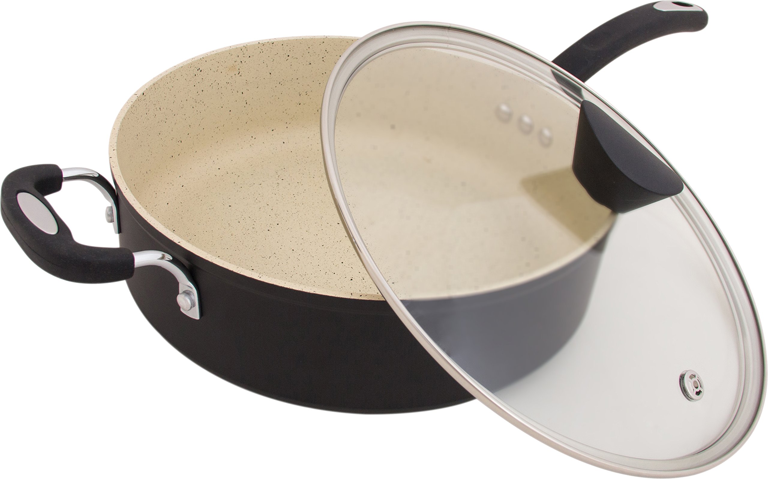 Ozeri All-In- One Stone Saucepan and Cooking Pot 100% APEO, GenX, PFBS, PFOS, PFOA, NMP and NEP-Free German-Made Coating, 5 L (5.3 Quart), Lava Black