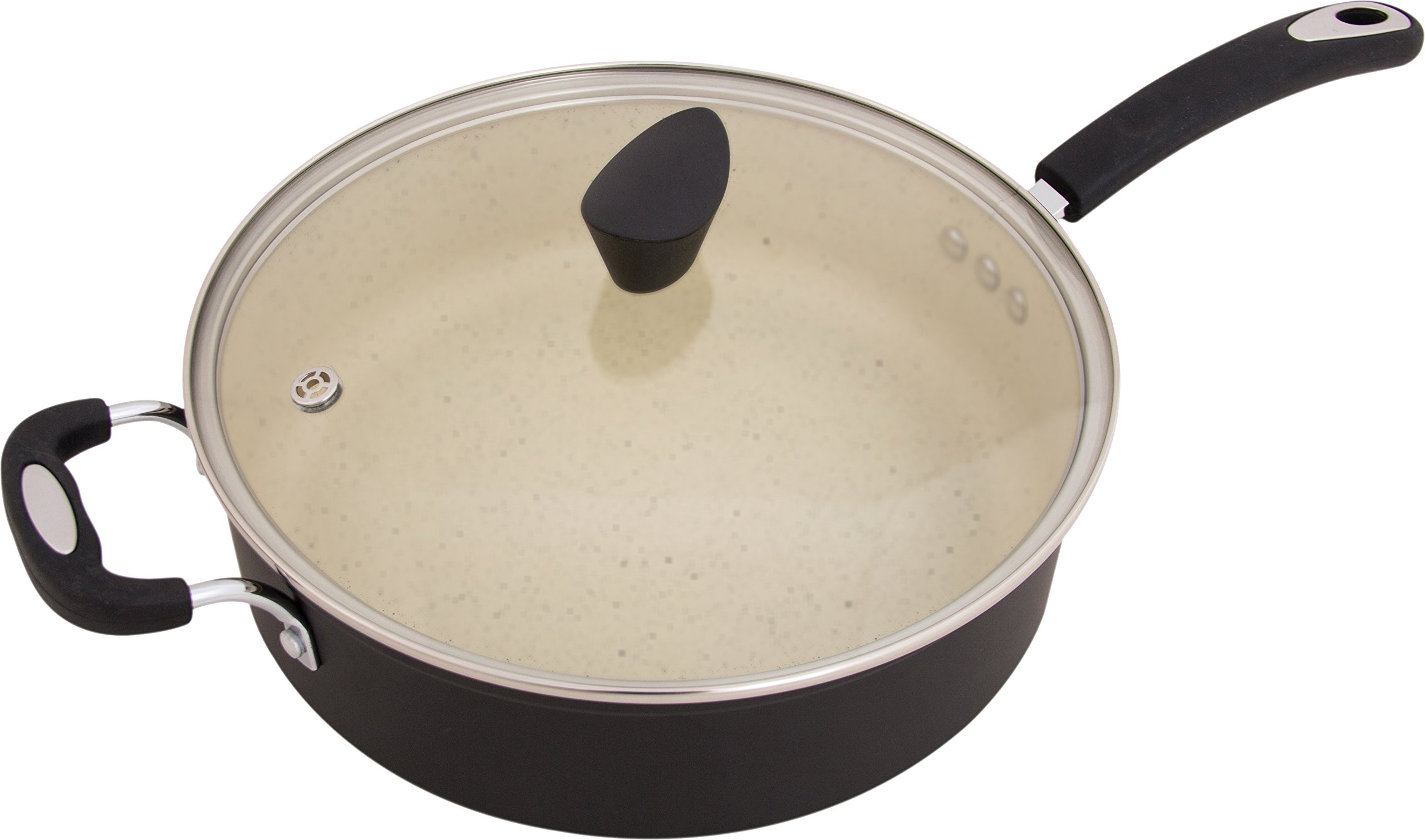 Ozeri All-In- One Stone Saucepan and Cooking Pot 100% APEO, GenX, PFBS, PFOS, PFOA, NMP and NEP-Free German-Made Coating, 5 L (5.3 Quart), Lava Black