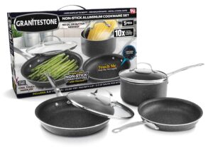 granitestone original 5-piece nonstick cookware set, scratch-resistant pots and pans, granite-coated anodized aluminum, dishwasher-safe, pfoa-free kitchenware as seen on tv