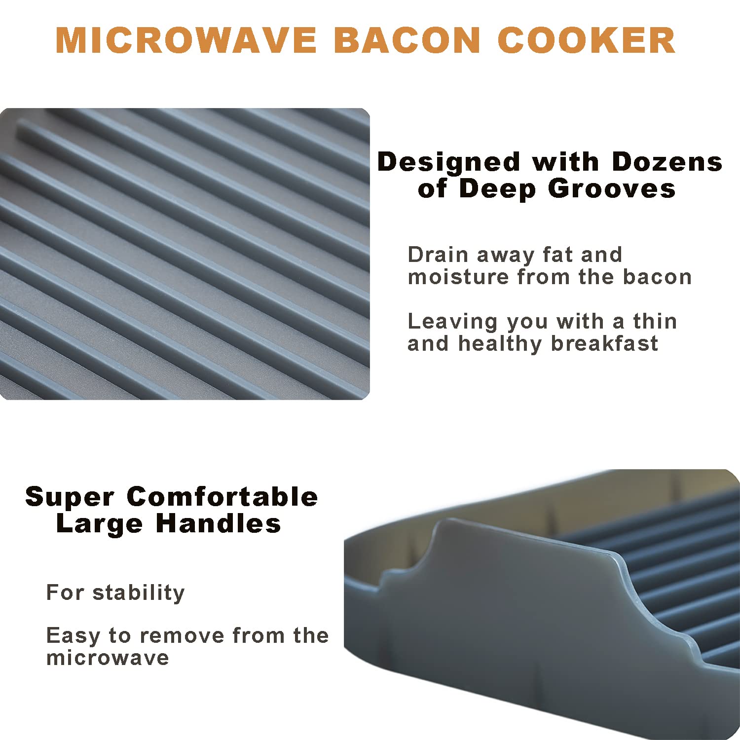 JILLMO Bacon Cooker for Microwave Oven, Microwave Bacon Cooker Bacon Maker, Food-Grade Silicone Microwave Bacon Tray, Grey