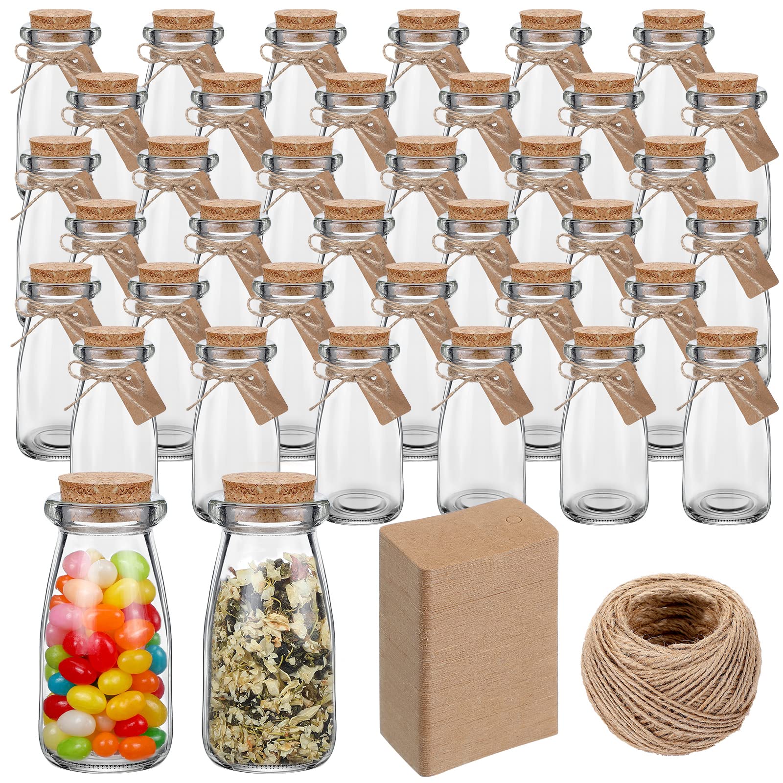 48 Pcs 3.4 oz Mini Yogurt Jars Small Glass Bottles with Cork Lids Mini Milk Potion Bottles Glass Pudding Jars for Party Favors Wedding Decor DIY Gift Baby Shower