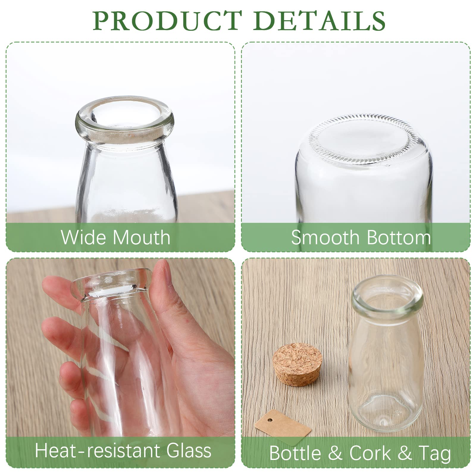 48 Pcs 3.4 oz Mini Yogurt Jars Small Glass Bottles with Cork Lids Mini Milk Potion Bottles Glass Pudding Jars for Party Favors Wedding Decor DIY Gift Baby Shower