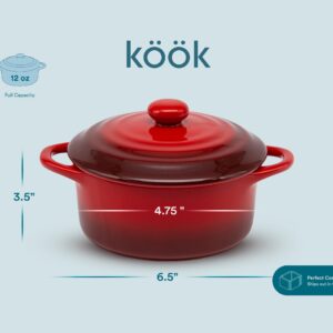 Kook Ceramic Mini Cocotte Set, Small Casserole Dishes with Lids and Handles, Individual Baking Ramekins, Oven, Microwave & Dishwasher Safe, Stoneware, 12 oz, Set of 4