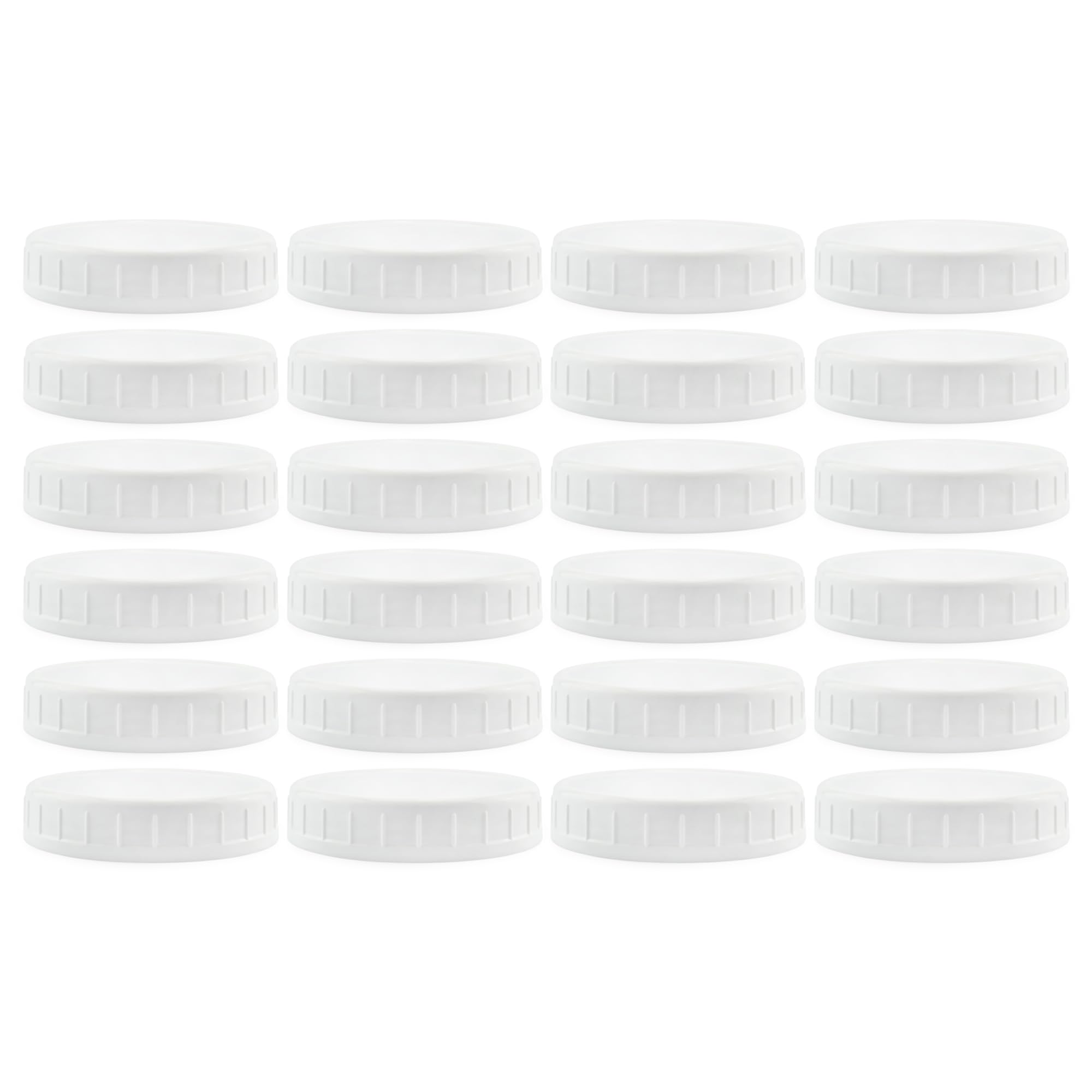 Cornucopia Wide Mouth Plastic Mason Jar Lids (24-Pack Bundle); 2 Dozen Unlined White Ribbed Lids, 86-450 Size