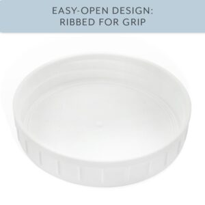 Cornucopia Wide Mouth Plastic Mason Jar Lids (24-Pack Bundle); 2 Dozen Unlined White Ribbed Lids, 86-450 Size