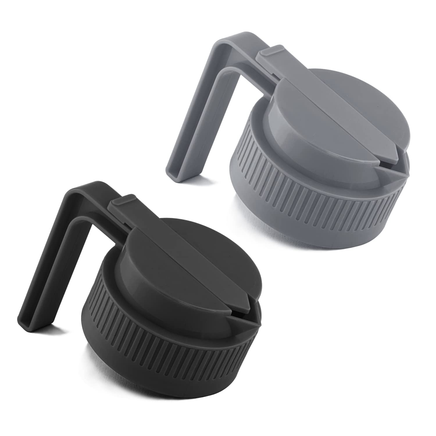 2 Pack Flip Cap Lid with Handle, Sliding Lid & Easy Pour Spout Wide Mouth Mason Jar Lids Reusable, Leak-Proof Seal Spout Mason Jar Pitcher, Grey+Black