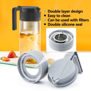 2 Pack Flip Cap Lid with Handle, Sliding Lid & Easy Pour Spout Wide Mouth Mason Jar Lids Reusable, Leak-Proof Seal Spout Mason Jar Pitcher, Grey+Black