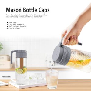 2 Pack Flip Cap Lid with Handle, Sliding Lid & Easy Pour Spout Wide Mouth Mason Jar Lids Reusable, Leak-Proof Seal Spout Mason Jar Pitcher, Grey+Black