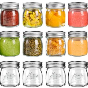 12Pack Mason Jars 8oz with Airtight Lids and Bands - Regular Mouth Glass Canning Jars, Small Half Pint Mason Jars for Preserving, Pickling, Honey, Jam, Jelly, Kitchen Spice jars, DIY Gift