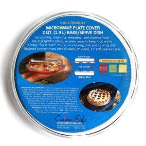 Cuchina Safe 2-in-1 Cover ‘n Cook Vented Glass Microwave Plate Cover and Baking Dish; Easy to Grip for Baking and Serving