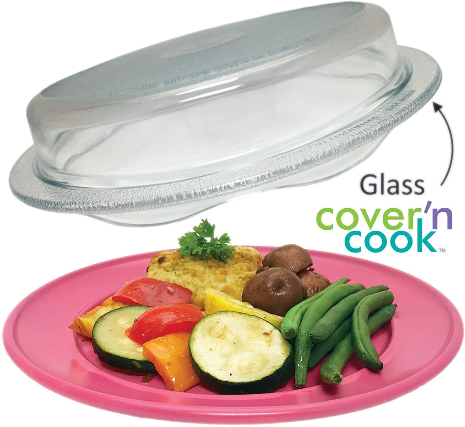 Cuchina Safe 2-in-1 Cover ‘n Cook Vented Glass Microwave Plate Cover and Baking Dish; Easy to Grip for Baking and Serving