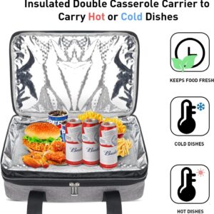 Lunch Bag Insulated Thermal Food Carrier,Insulated Double Casserole Carrier, 9"x13" Baking Dish Carrier, Padded Lasagna Holder, Expandable Hot And Cold Thermal Tote Bag, Casserole Dishes Travel Bag