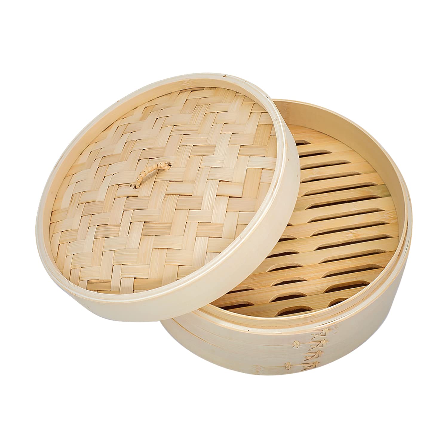 ONETANG 10 Inch Bamboo Steamer Basket, 2 Tier Steamer for Cooking, 20 Paper Liners, Perfect For Dim Sum, Chicken, Fish, Veggies, Natural Handmade Weaver, Eco-Friendly Gift Box (Holiday Gifts)