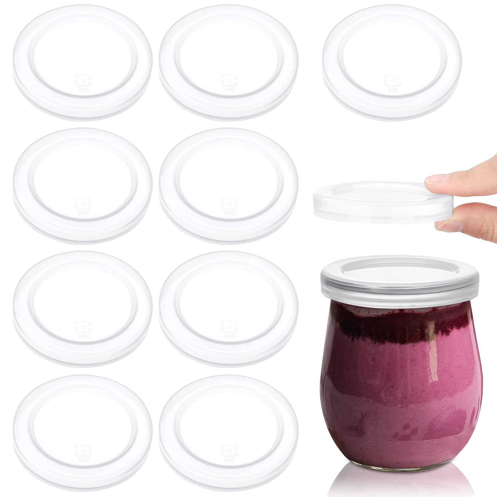 Hoolerry 10 Pcs Yogurt Jar Lids Set 2.64 Inch Clear Plastic Food Storage Replacement Lids Covers Compatible with Oui Yogurt Jars for Coffee Cookie Supplies (10 Pcs, 2.64 Inch)