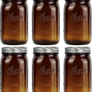 Tebery 6 Pack Amber Wide Mouth Quart Mason Jars, 32Oz Canning Glass Jars with Airtight lids and Bands for Canning, Freezing, Preserving, Beverages & Jar Decor