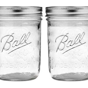 Ball Jar with Lid and Band - Pick Your Size and Color (Clear, Wide Mouth Pint - 16 oz.) Pack Of 2