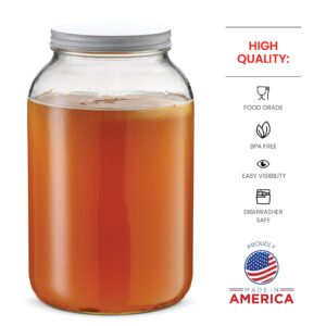 Paksh Novelty 1-Gallon Glass Jar Wide Mouth with Airtight Metal Lid - USDA Approved BPA-Free Dishwasher Safe Large Mason Jar for Fermenting, Kombucha, Kefir, Storing and Canning Uses, Clear (1 Jar)