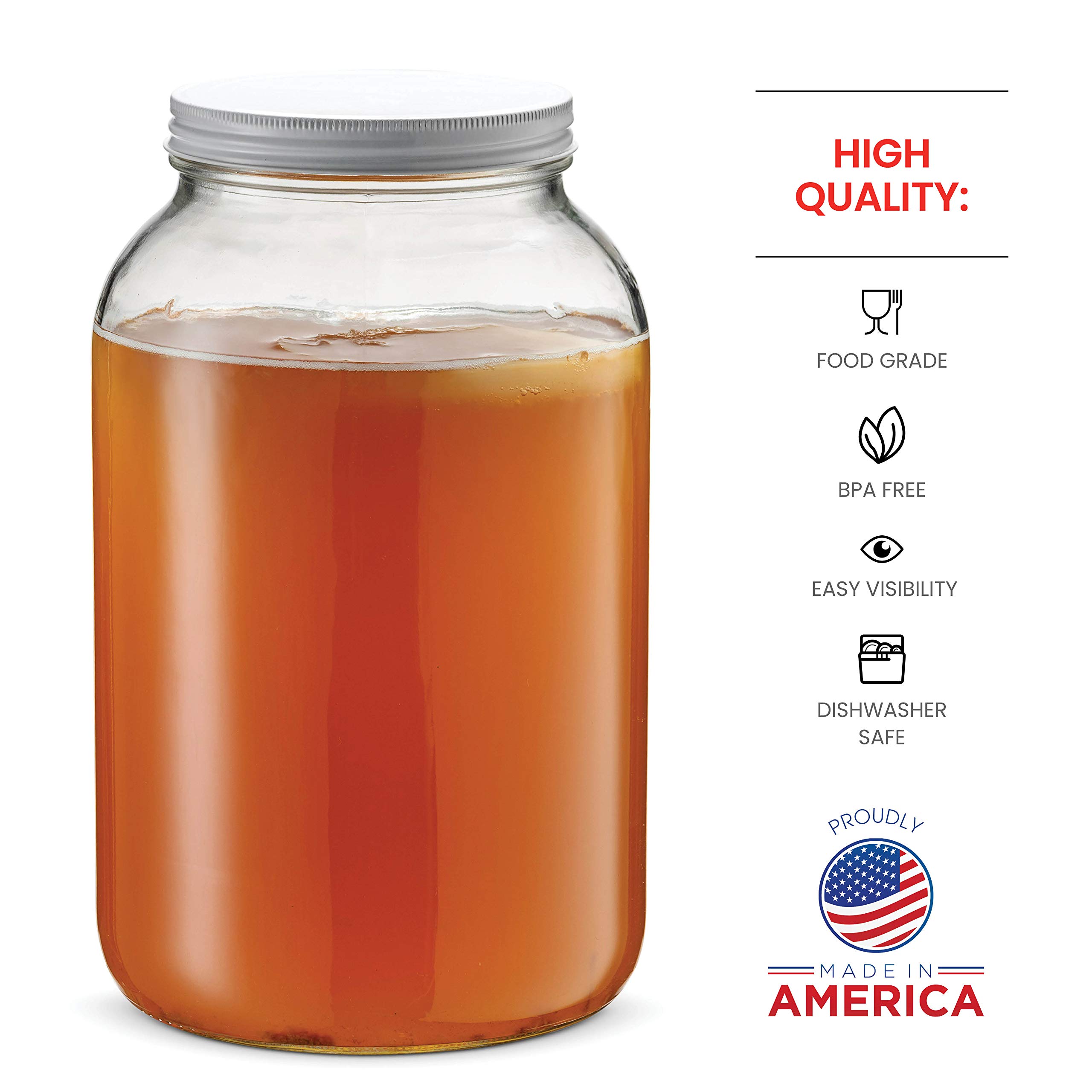 Paksh Novelty 1-Gallon Glass Jar Wide Mouth with Airtight Metal Lid - USDA Approved BPA-Free Dishwasher Safe Large Mason Jar for Fermenting, Kombucha, Kefir, Storing and Canning Uses, Clear (1 Jar)