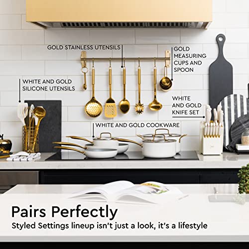 White and Gold Pots and Pans 15 PC Set - Premium Heavy Gauge Nonstick, Non Toxic, PFOA Free, Oven and Dishwasher Safe, Induction Compatible Cookware Set - Gold Kitchen Accessories