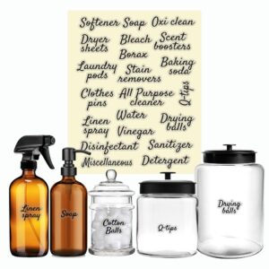 laundry room organizing labels for glass jars, canisters, waterproof home storage organization washroom cleaning decal stickers