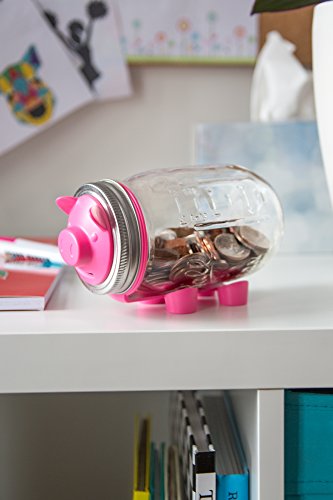 Jarware Piggy Bank Lid for Regular Mouth Mason Jars, Pink