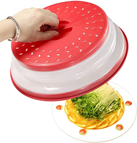 Collapsible Microwave Food Plate Cover,Vented,BPA Free Food Grade Silicone Lid-Red