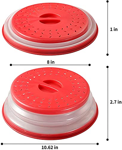 Collapsible Microwave Food Plate Cover,Vented,BPA Free Food Grade Silicone Lid-Red